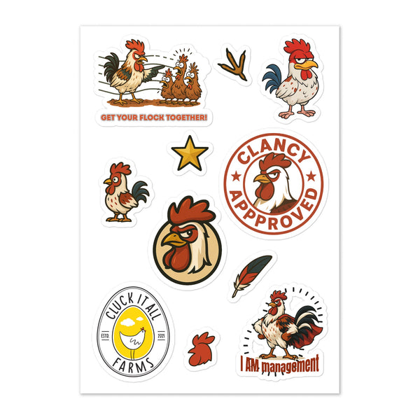 Clancy’s Sticker Sheet – Funny Chicken Vinyl Stickers - Cluck It All Farms