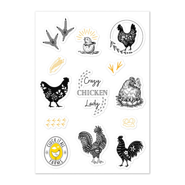 Crazy Chicken Lady Sticker Sheet - Fun Glossy Chicken Stickers - Cluck ...